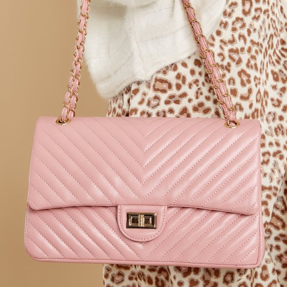Blush & Belle | Bags | Claire Quilted Mid Sized Turn Lock Handbag In ...